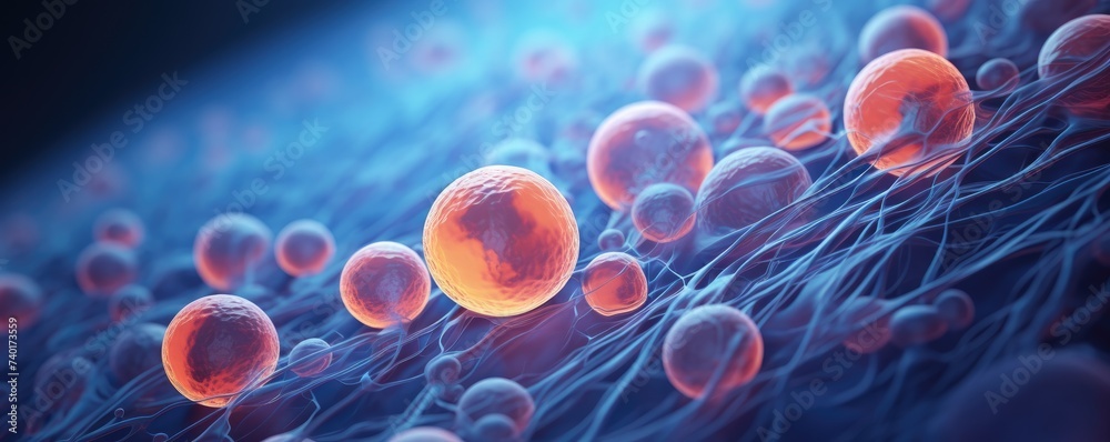Microscope molecular structure of cancer , blood cells, banner, inside ...