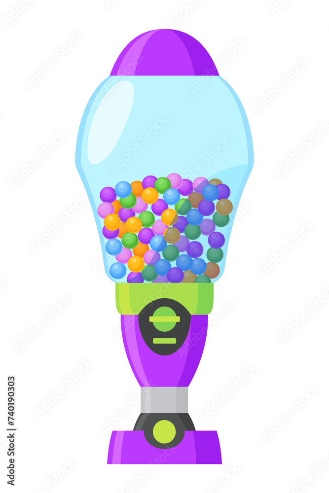 Gumball machine icon. Transparent round glass candy dispenser with ...