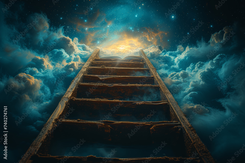A ladder extending towards an open book, portraying the ascent of ...
