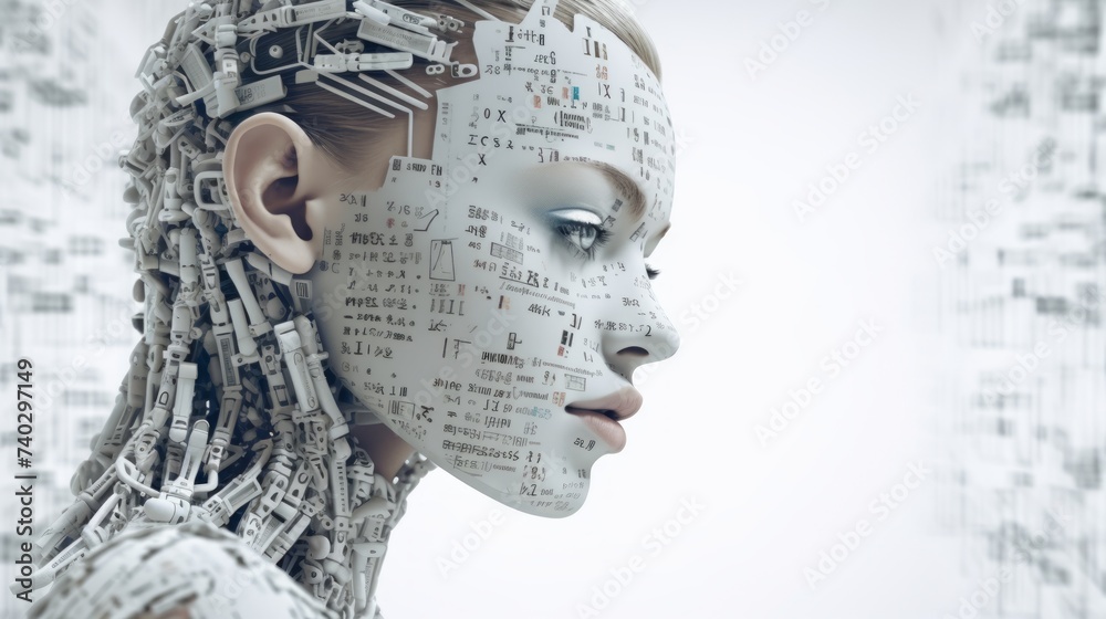 Woman with robotic parts in profile view. Concept of human-machine ...