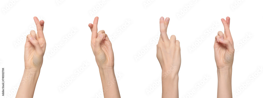 Female fingers crossed, one finger on top of another hoping for good ...