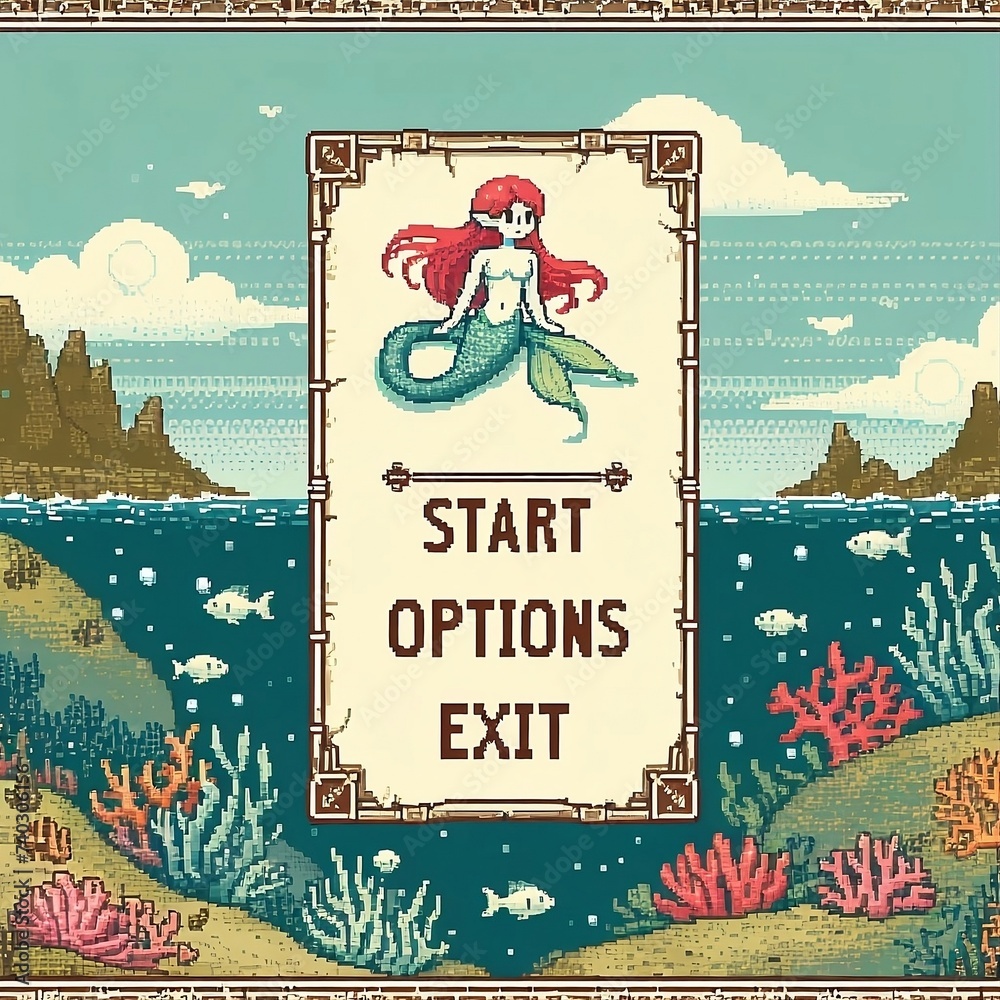 Mermaid pixel art game menu screen Stock Illustration | Adobe Stock