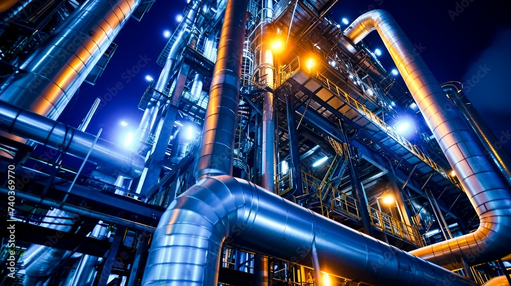 Futuristic Industrial Pipelines. A complex network of pipes and ...