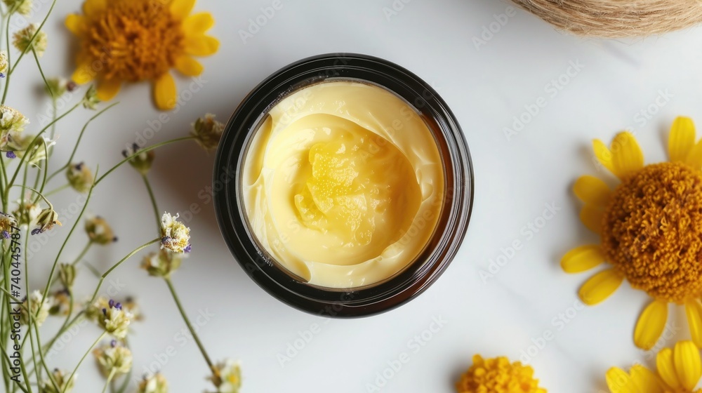 Top view of jar cosmetic waterless cream skincare with thick texture ...