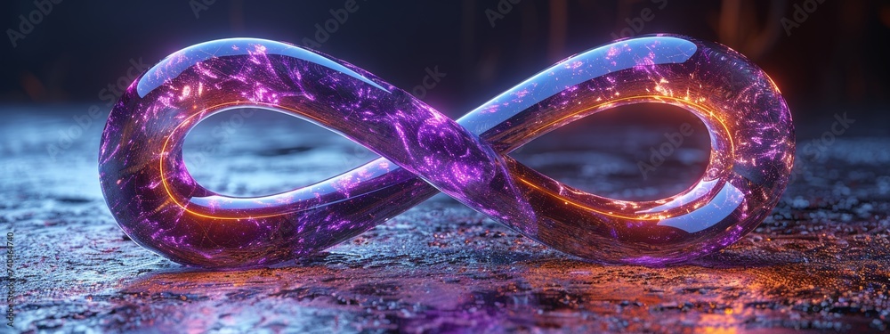 Neon symbol loop sign light background 3d line abstract infinite glow ...