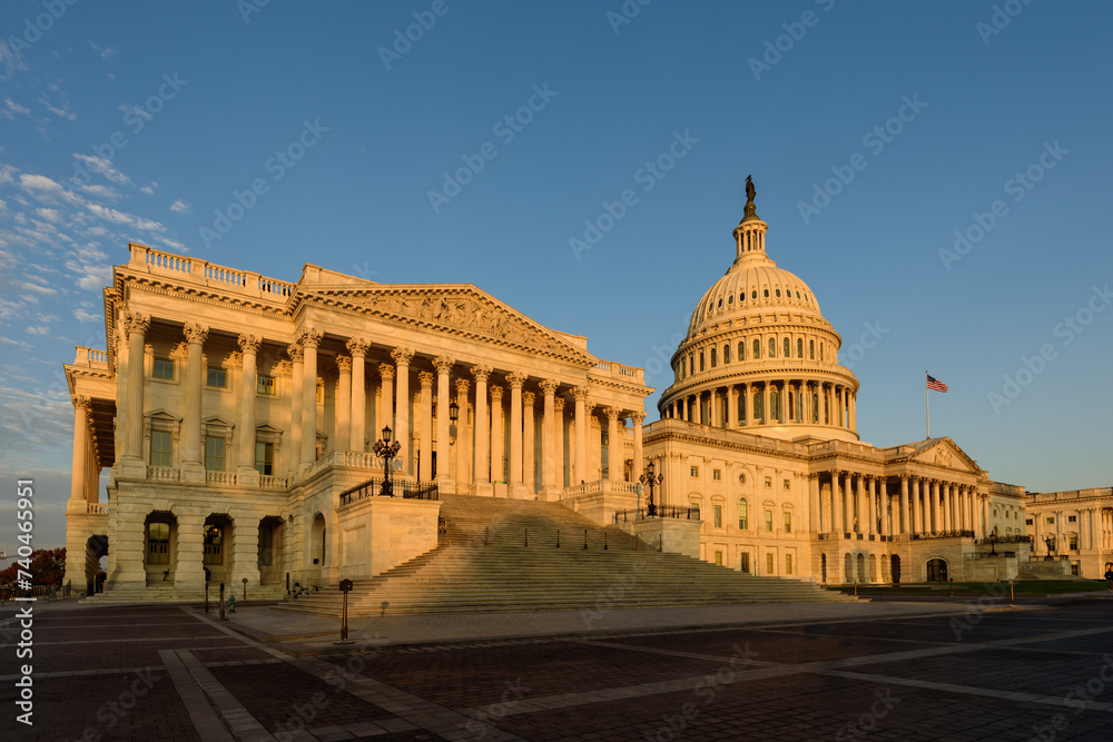 Capitol building against morning blue sky. The Capitol building in ...