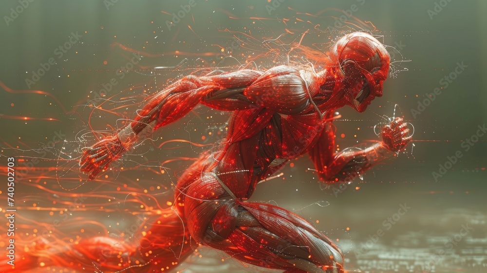 Low poly muscular system with electrostimulation wearables depicted in ...