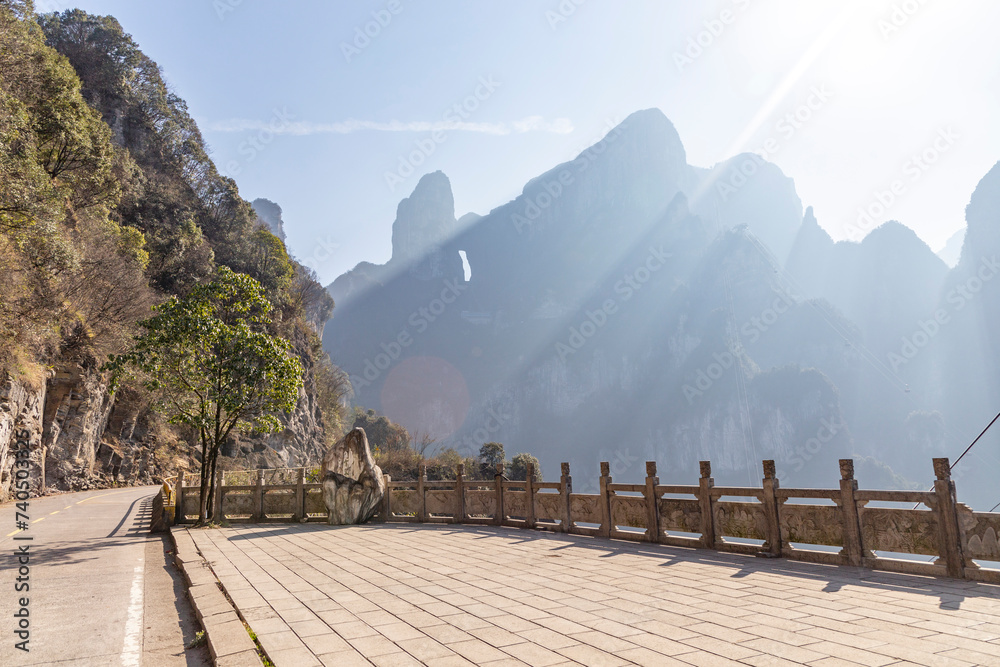 Heaven Gate mountain cave. Tianmen mountain (or Tianmenshan). Tianmen ...