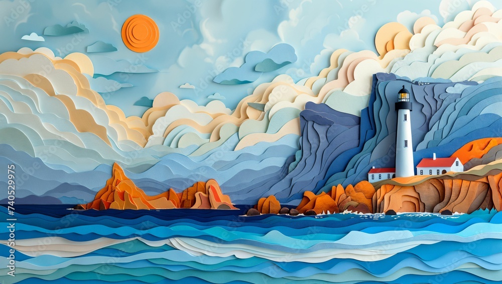 Cape Point lighthouse, artistically depicted in a paper-cut masterpiece ...
