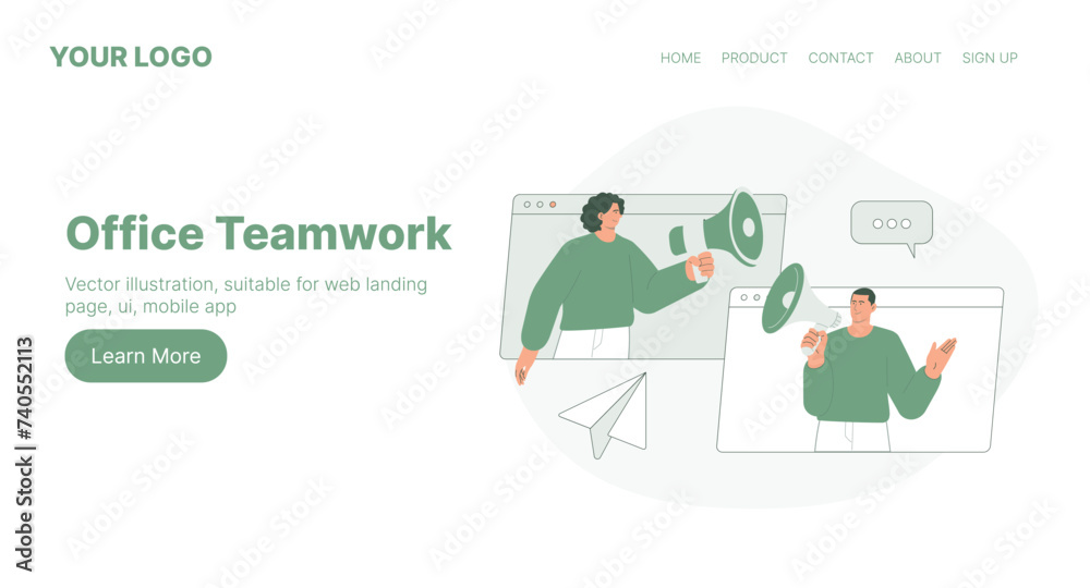 Office Teamwork. Web Landing Page Design. Flat Cartoon Vector ...