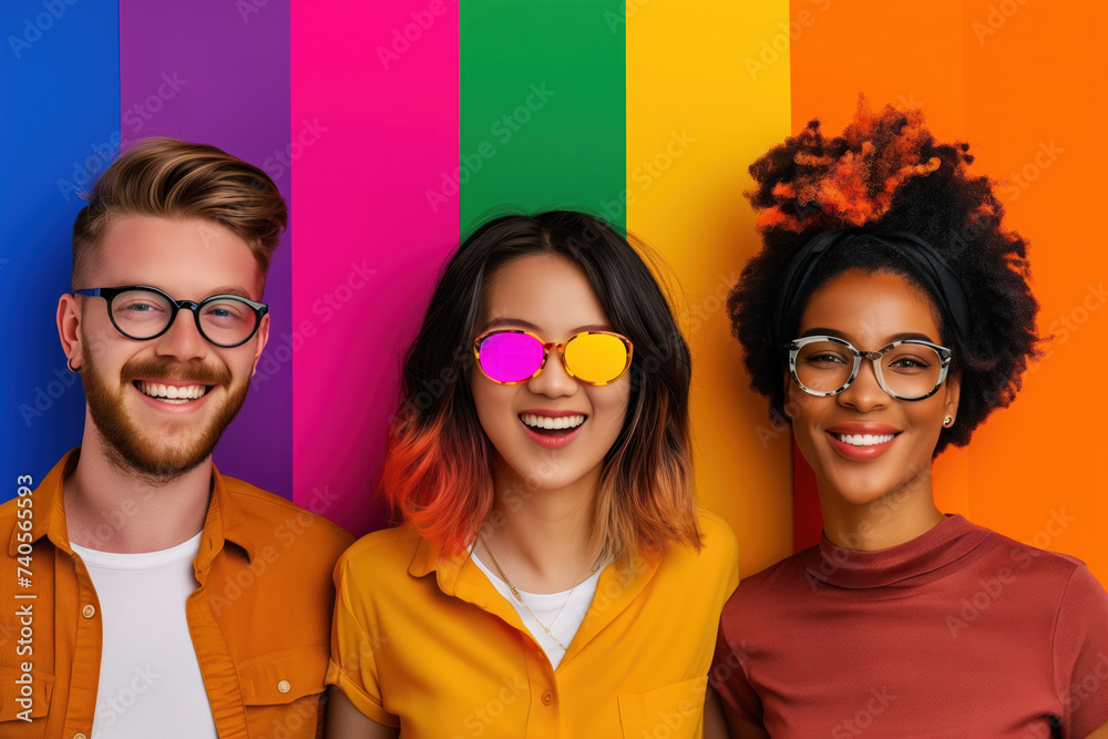 Group of friends, smiling. A slide background for showcasing diversity ...