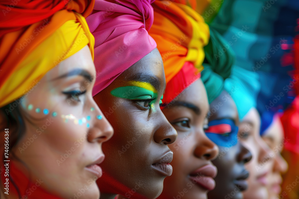 Closeup portrait of a people with a painted faces. A slide background ...