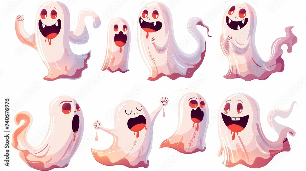 Cartoons of cute happy ghosts with different faces and emotions ...