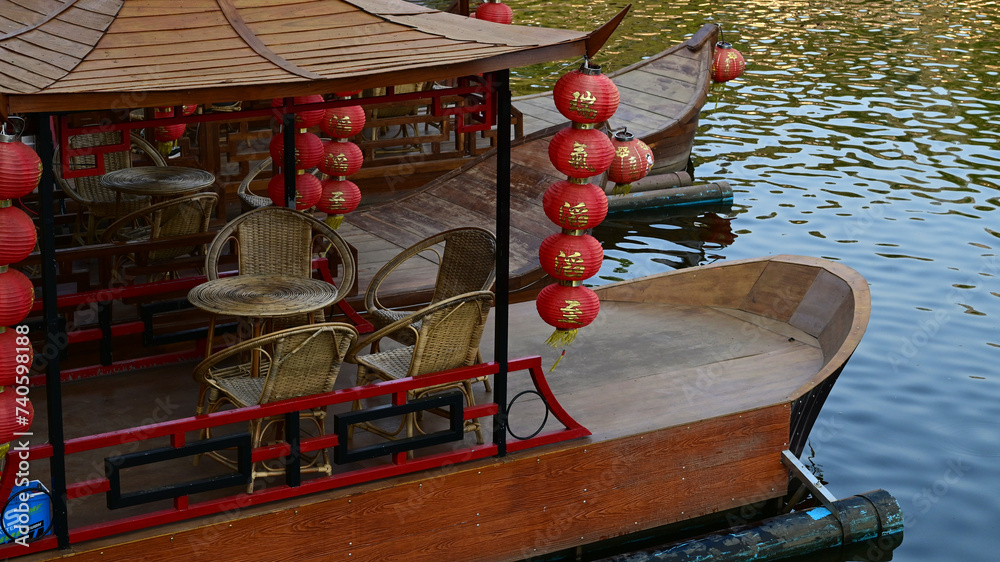Chinese style rowing tourist boat February 12, 2023 at Rak Thai Village ...