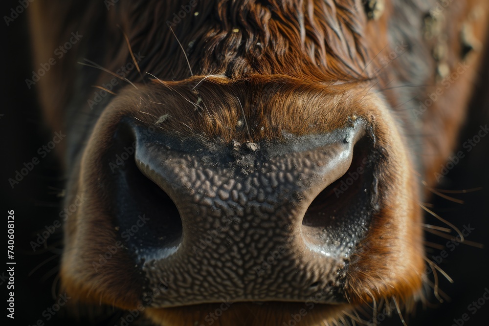 Zoomed in view of a dark cow s muzzle Stock Photo | Adobe Stock