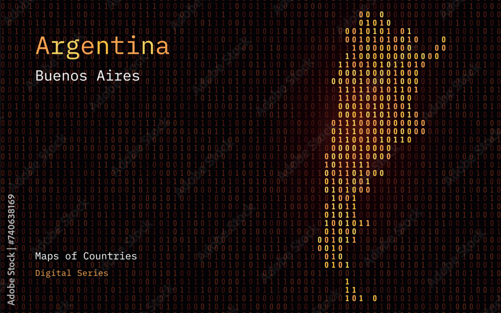 Argentina Map Shown in Binary Code Pattern. TSMC. Matrix numbers, zero, one. World Countries ...