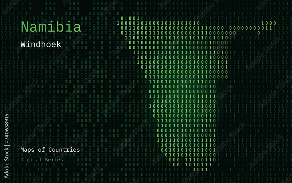 Namibia Map Shown in Binary Code Pattern. TSMC. Matrix numbers, zero, one. World Countries ...