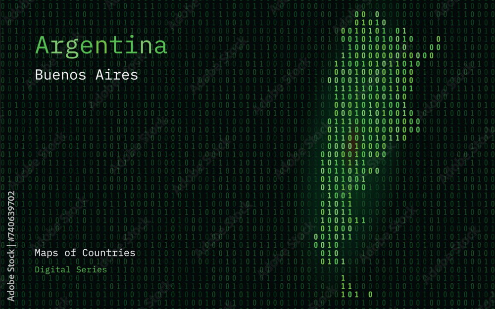 Vector de Stock Argentina Map Shown in Binary Code Pattern. TSMC. Matrix numbers, zero, one ...