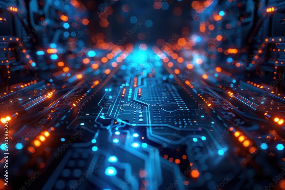 Futuristic technology themed abstract background with glowing blue ...