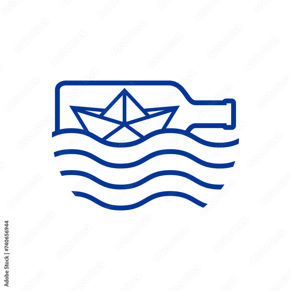 Logo Nautical. Silueta de barco de papel lineal estilo origami en ...