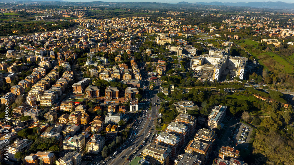 Aerial view of the Gemelli University Hospital located in Rome, Italy ...