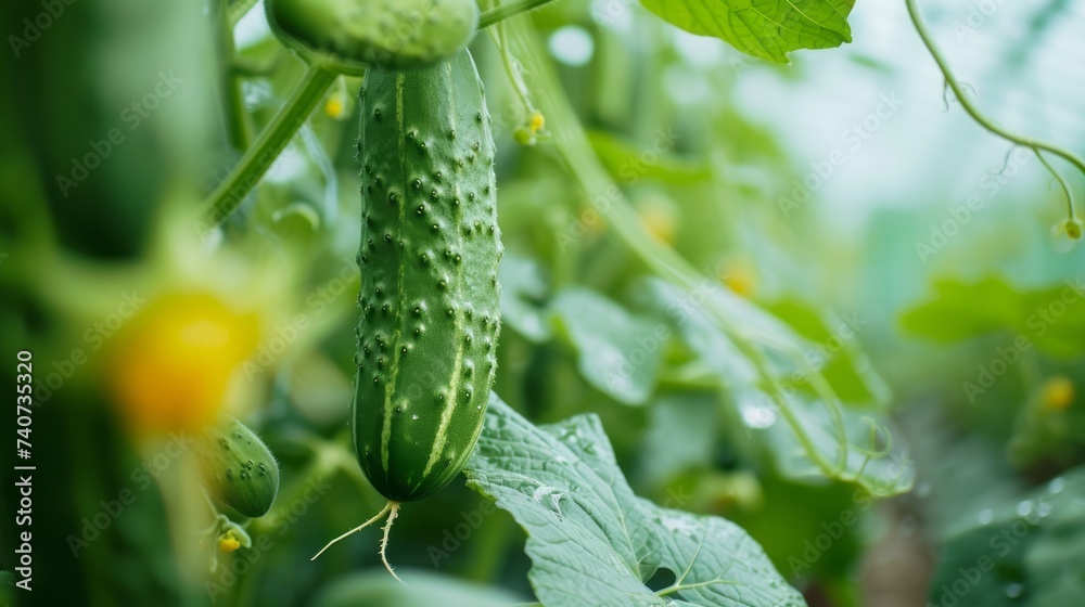Growing cucumber harvest and producing vegetables cultivation. Concept ...