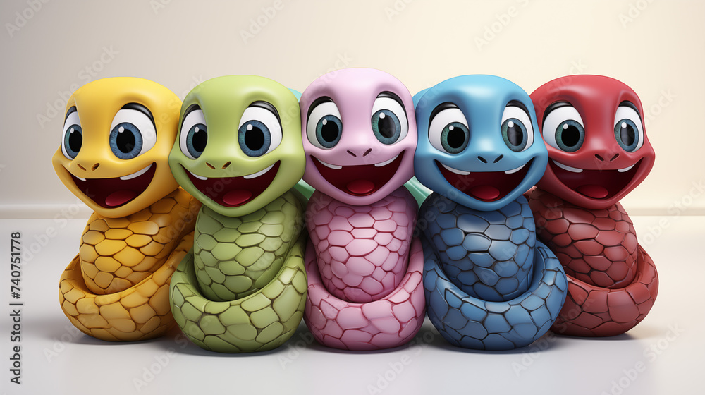 cartoon five colors snakes withe smile face on white background Stock ...