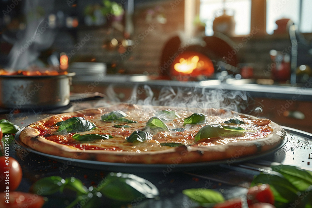 Ultra high definition image of a classic Margherita pizza fresh out of ...