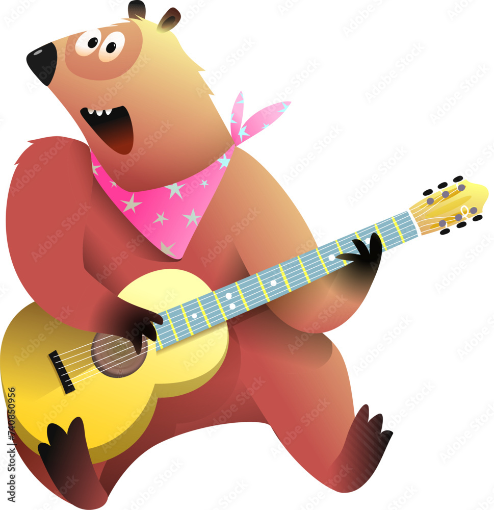 Funny romantic bear singing song and playing guitar. Cute Bear ...