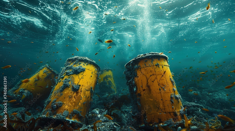 Toxic trash floats on the surface of the sea. And there are toxic ...