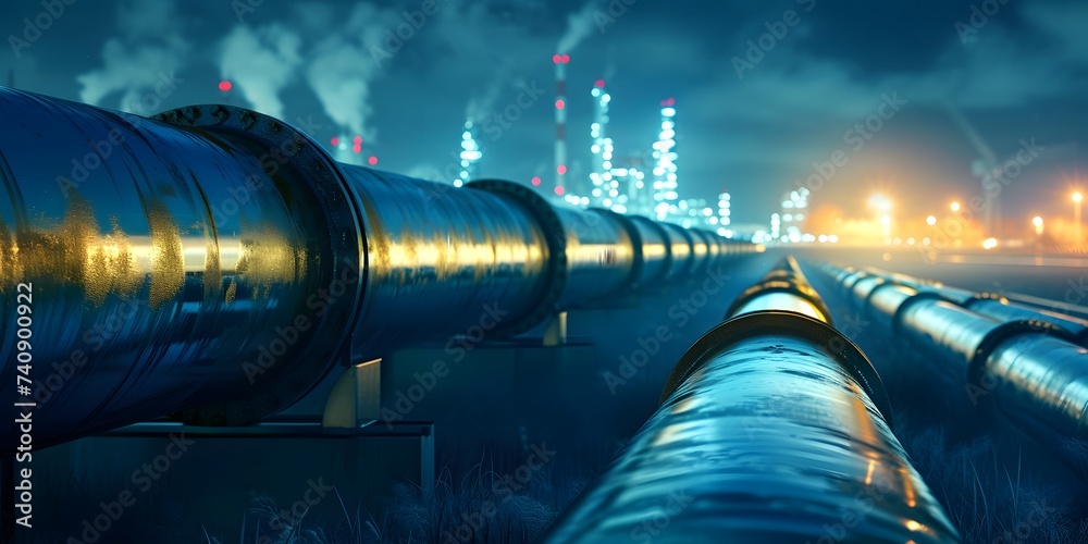 iron pipeline system with crude oil leading to the oil refinery that ...