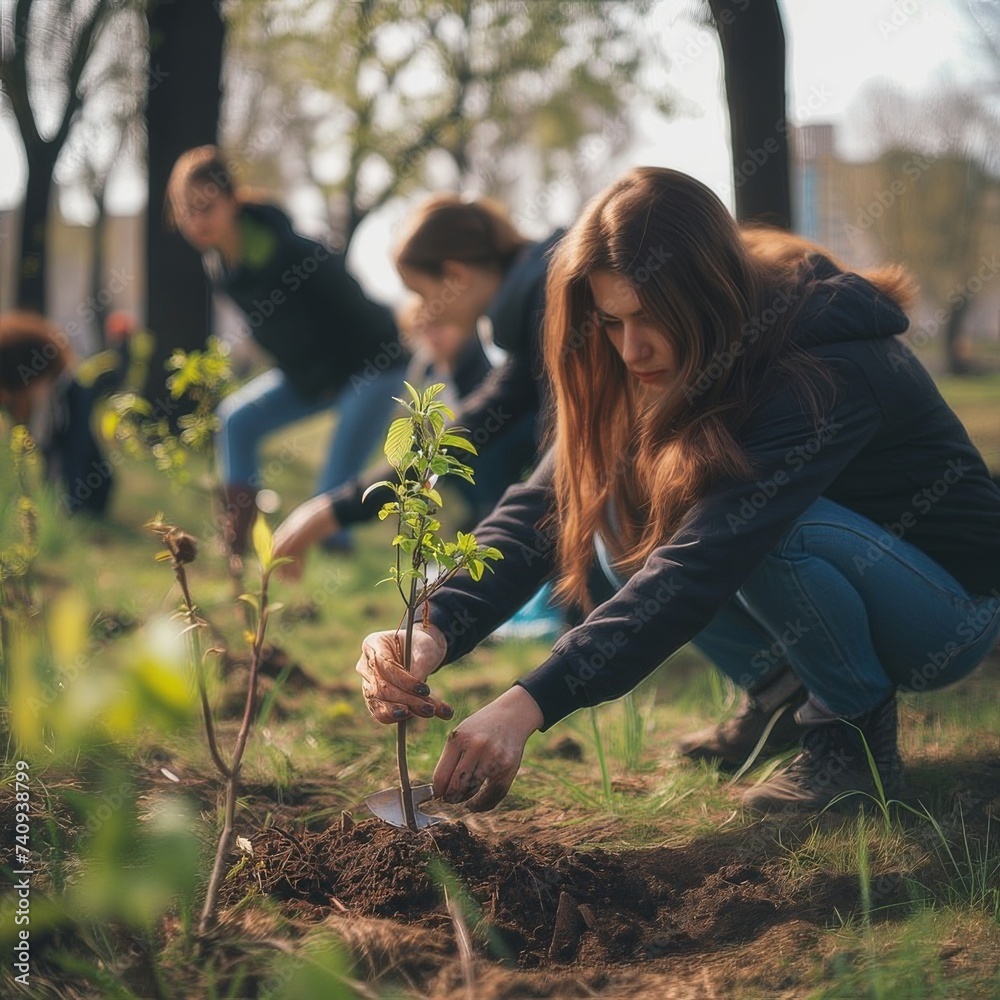 Foto de Stock Promoting sustainability through tree planting, Earth Day celebration, and ...