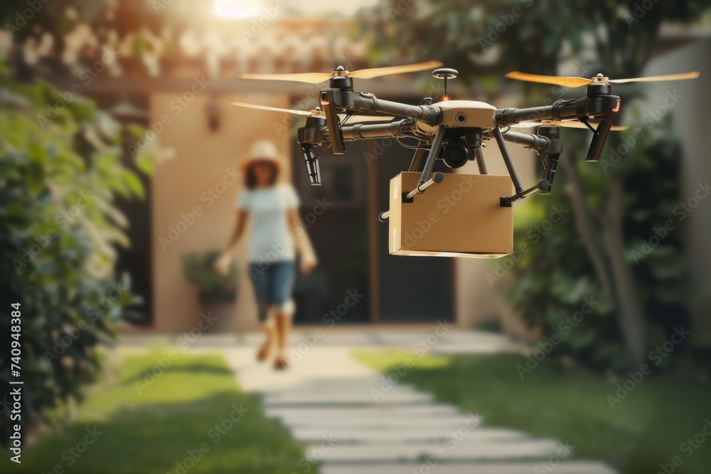 Smart package Drone Delivery big data. Box shipping scalability in drone logistic parcel smart ...
