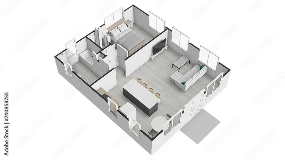 Apartment flat top view 2d render apartment floor plan 2D Floor plan of ...