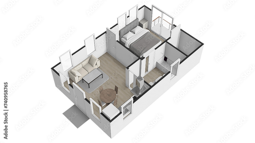 Stock-Illustration „Apartment flat top view 2d render apartment floor ...