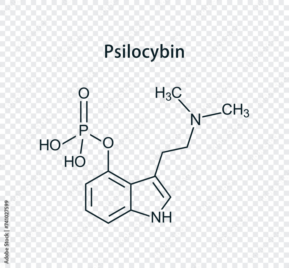 Chemical structure of psilocybin. Vector illustration isolated on ...