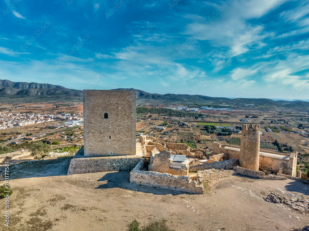 Aerial view of Ulldecona castle, Serra Grossa mountain top, former ...