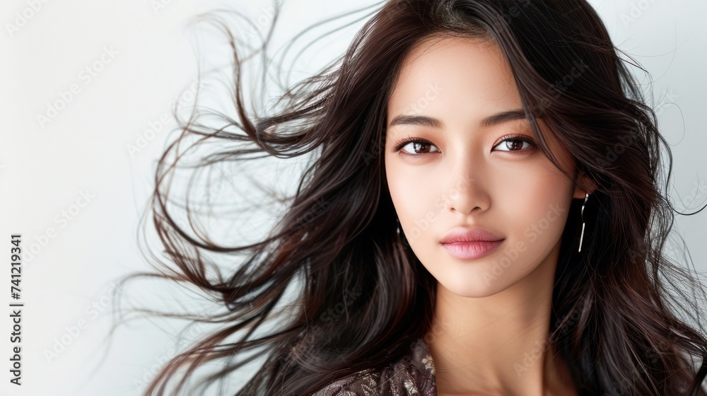 Beautiful Asian woman reveals flawless skin and long flowing hair in ...
