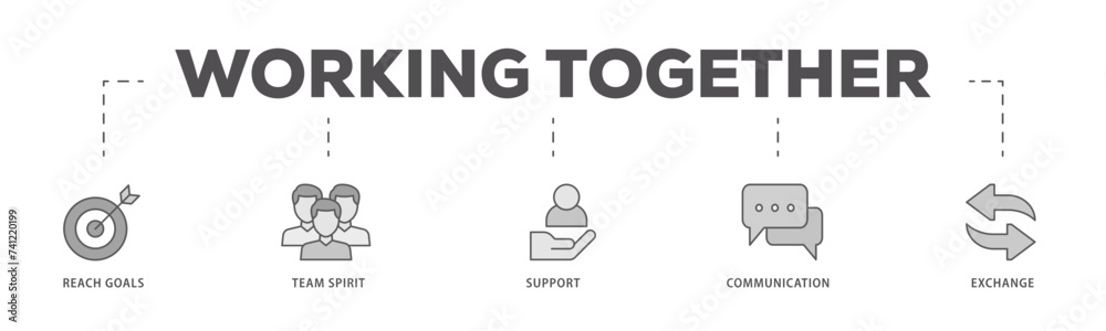 Working together icons process flow web banner illustration of ...