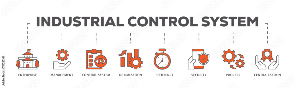Stock-Vektorgrafik „Industrial control system icons process flow web ...