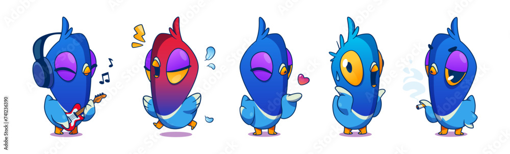 Comic pigeon bird characters set isolated on white background. Vector ...
