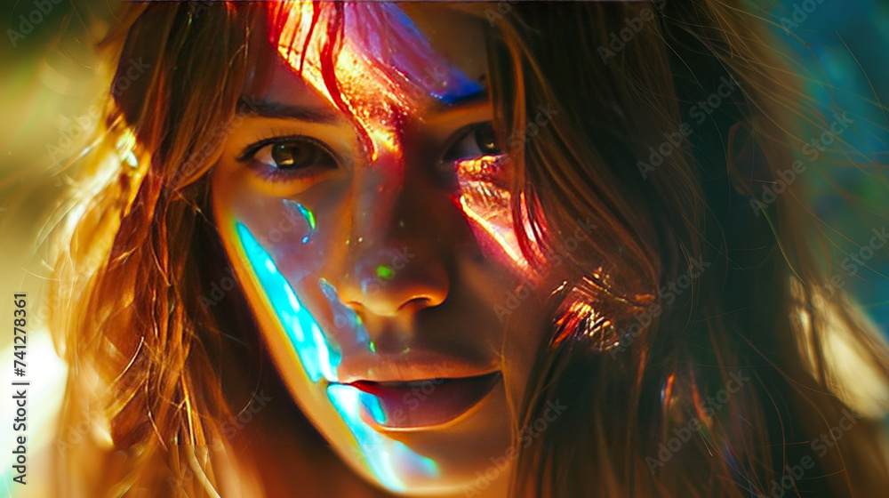 A charming woman with long flowing hair and sharp eyes, her face is ...