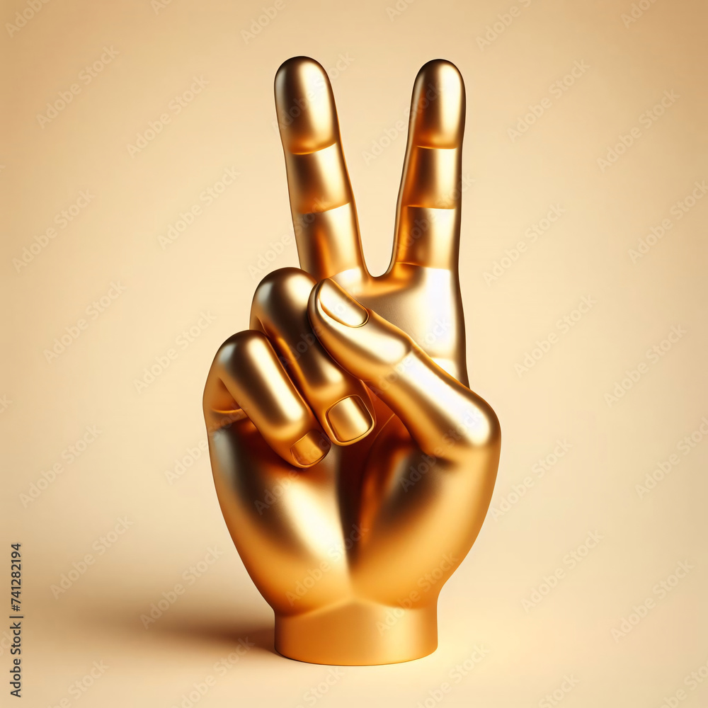 3d gold trophy hand sculpture showing the number two with middle and ...
