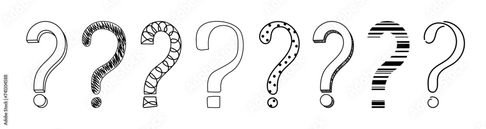 Doodle question mark hand drawn sketch vector illustration set isolated ...