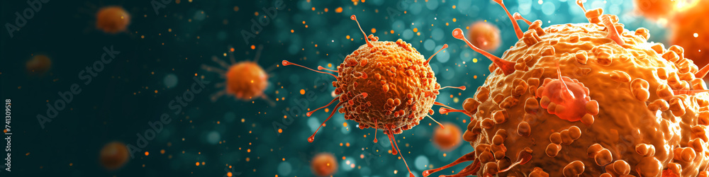 Tumor microenvironment background with cancer cells, T-Cells ...