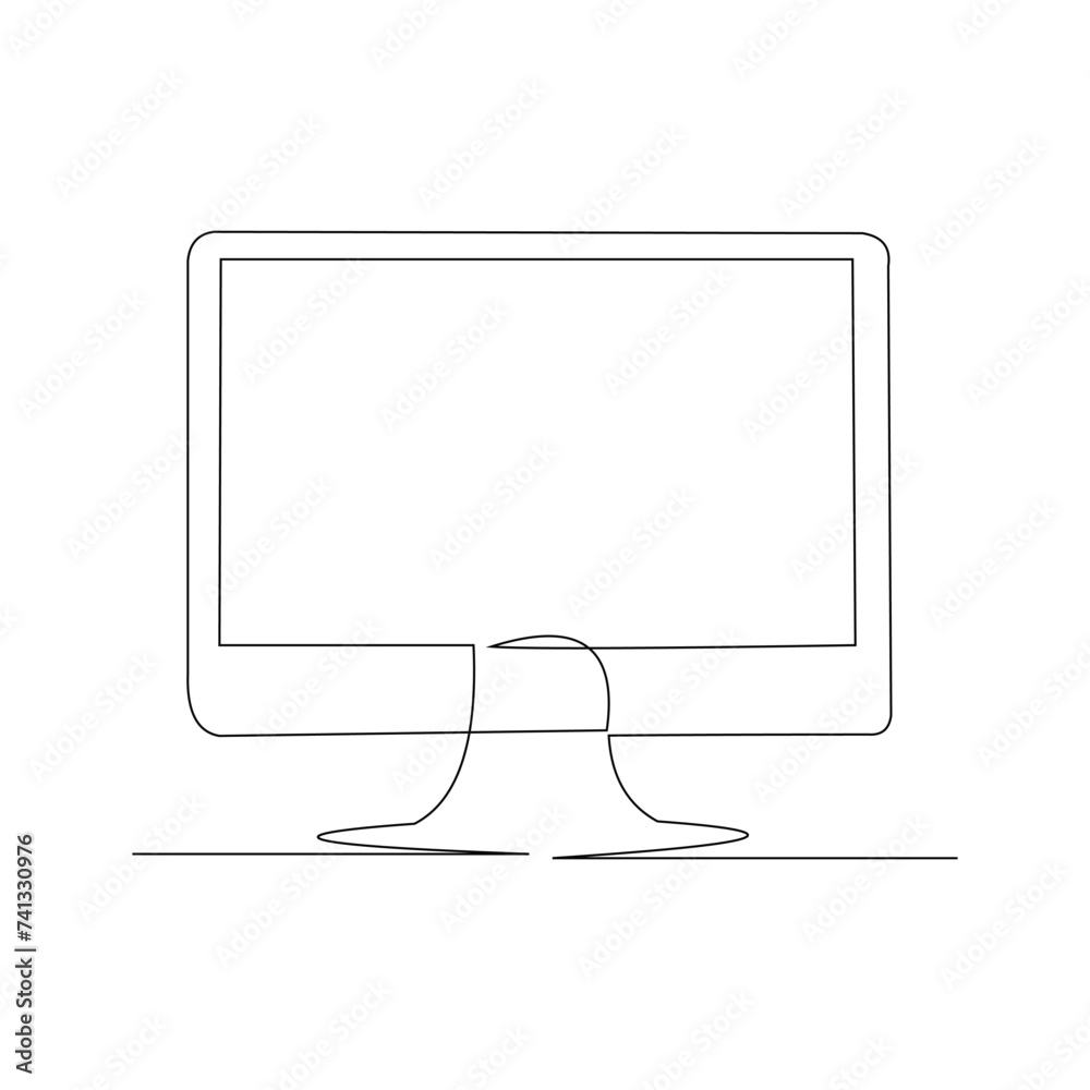 Continuous single line sketch drawing of work desk computer monitor ...