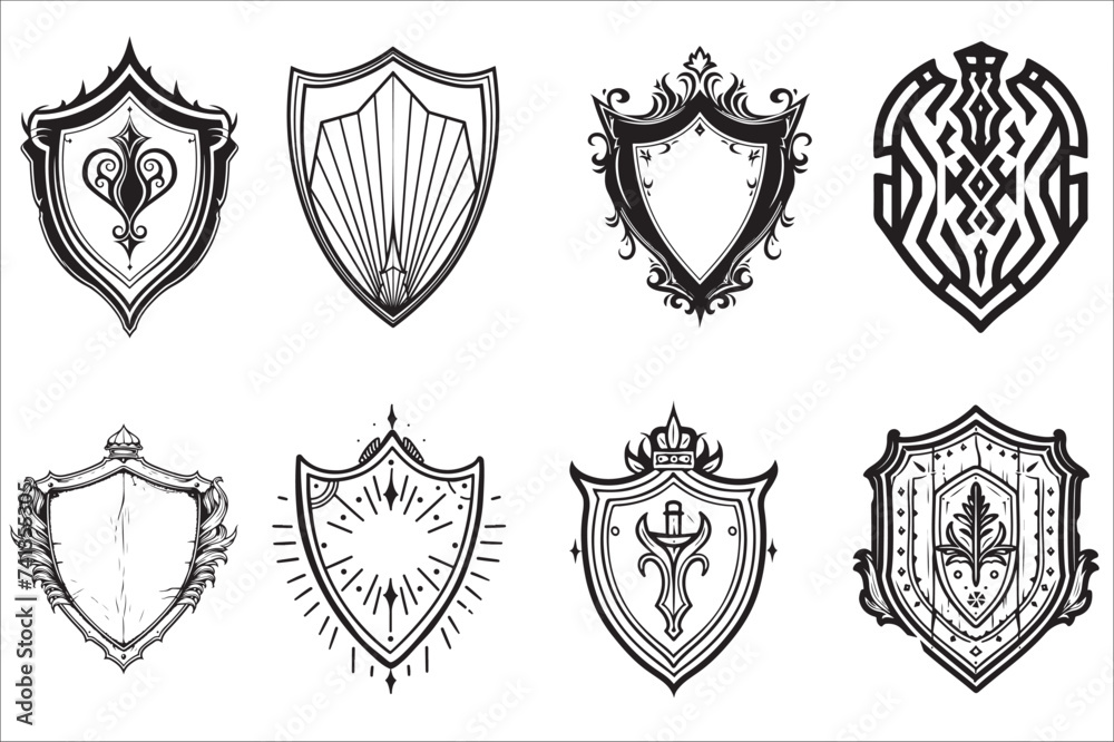 Heraldic shield and Vintage shield silhouette on a white background ...