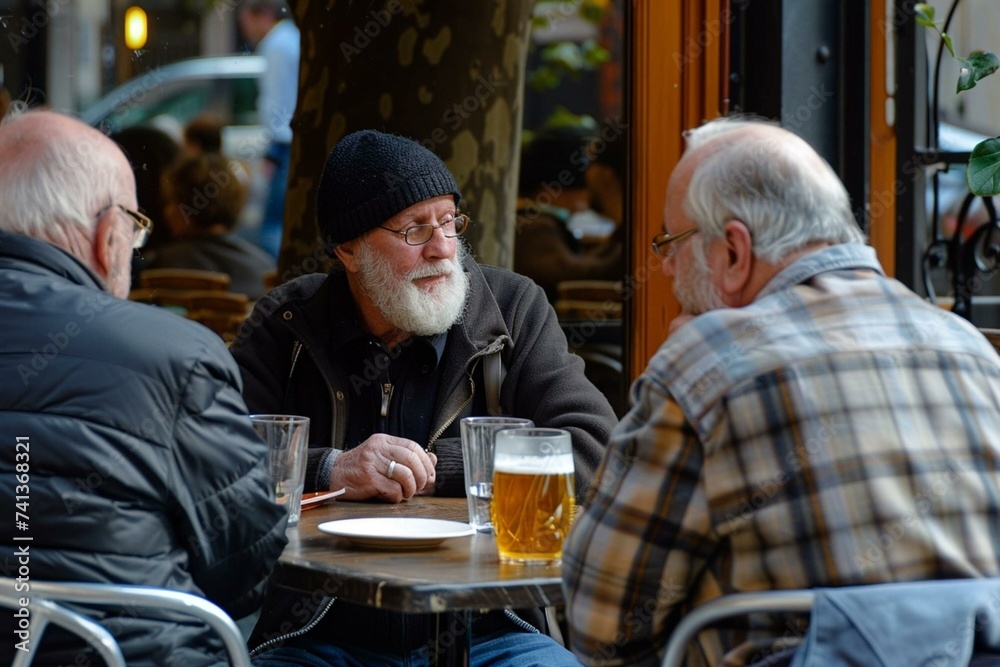 Group of Old Male Friends Catching Up at a Cafe - Friendship, Nostalgia ...
