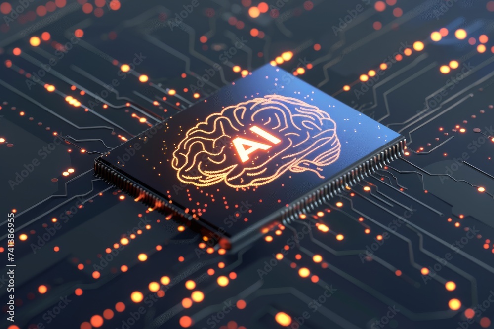AI Brain Chip depression. Artificial Intelligence dfm mind quantum computing axon. Semiconductor ...