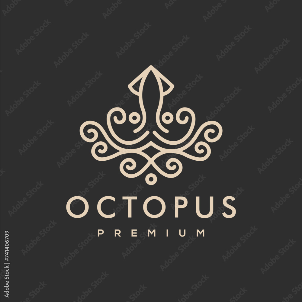 Modern Octopus Squid Tentacles Logo in simple minimalist line art ...